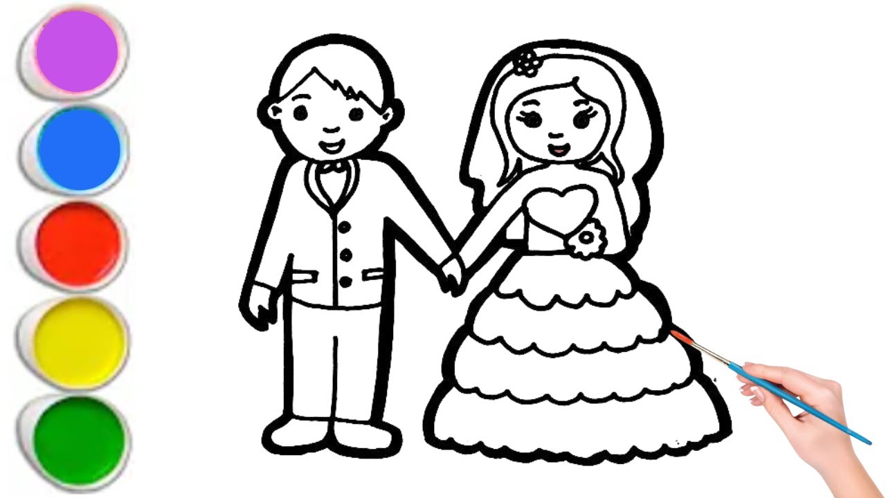 Bride and Groom Drawing, Painting and Coloring for Kids | Easy Bride ...