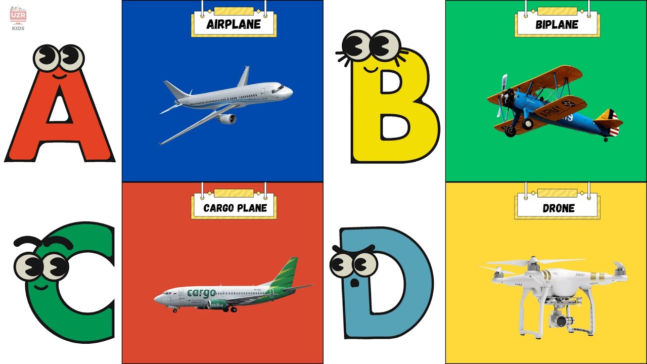 ABC Air Vehicles ️ A to Z Flying Machines for Kids | Helicopters, Jets ...