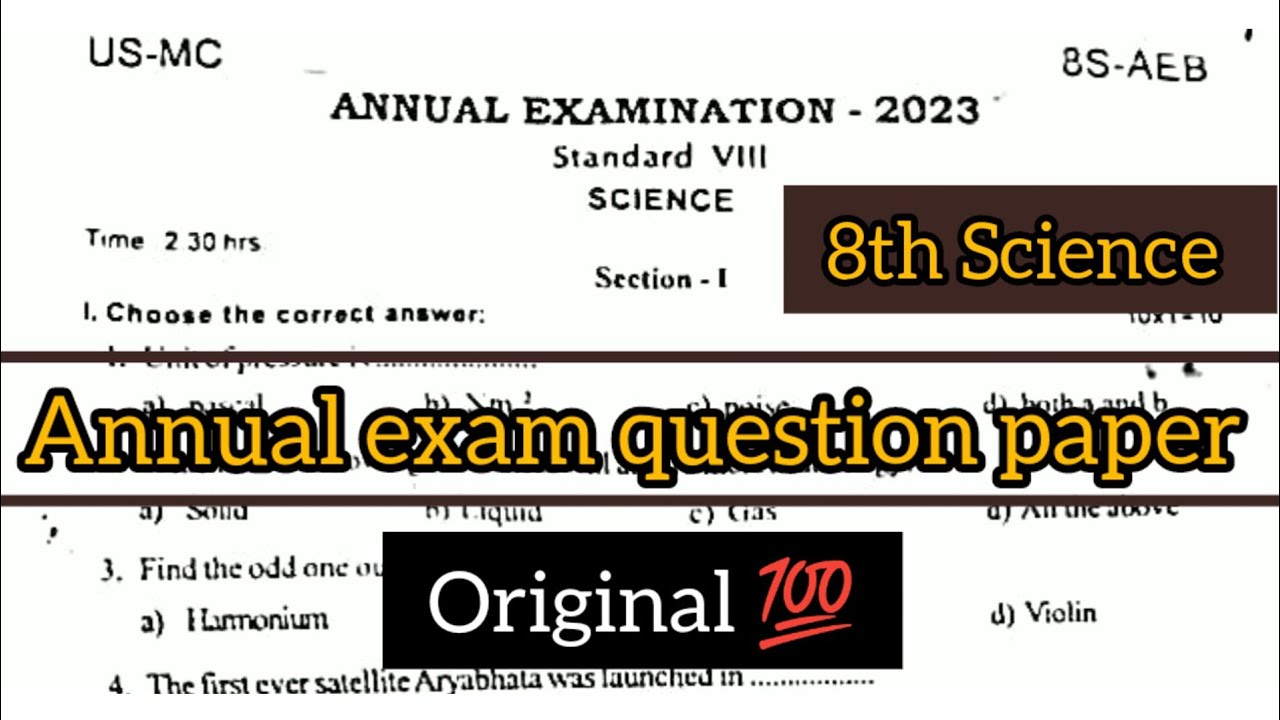 8th science annual exam original question paper 2023 - YouTube