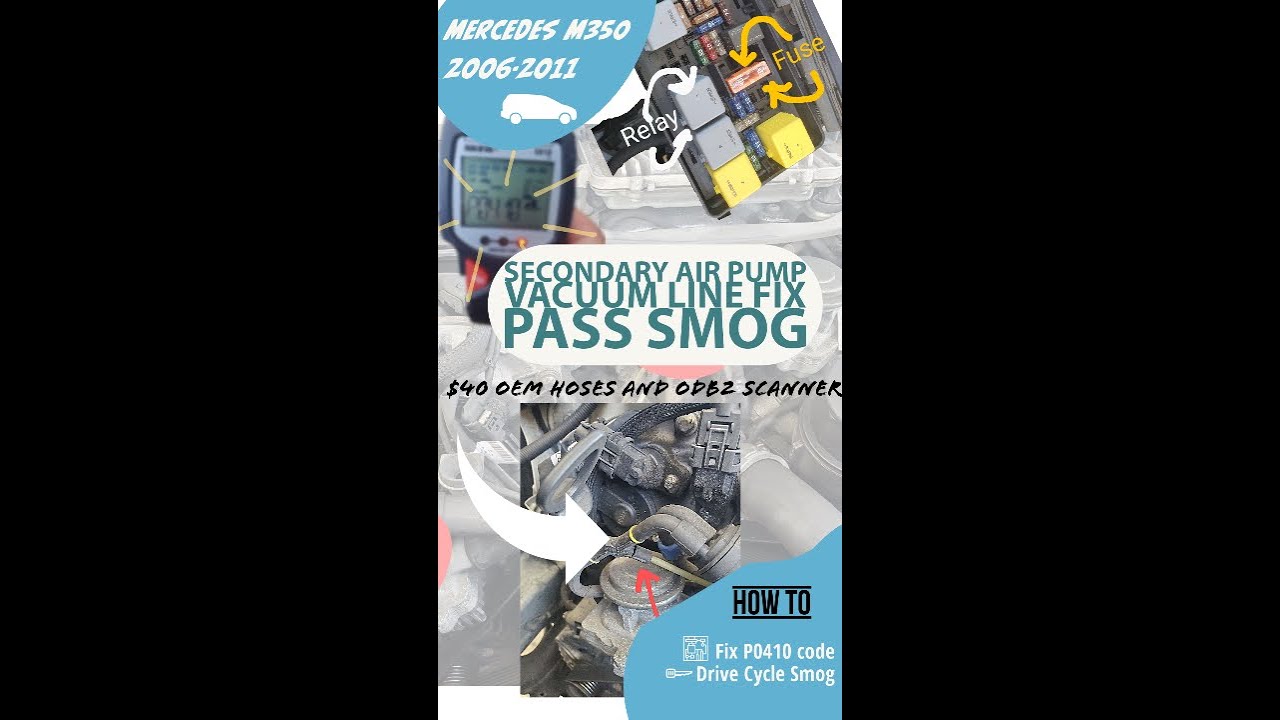 2008 Mercedes-benz ML 350 W164 P0410 secondary air pump vac line and ...