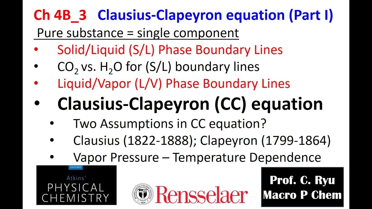 Ch04B 3 Clausius-Clapeyron equation (part I) - YouTube