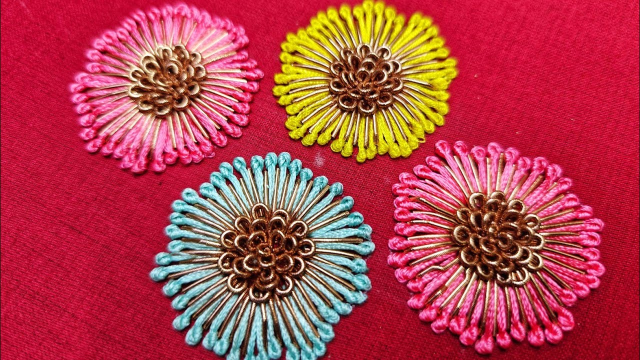 Running Stitch Flower Design || Who To Make Flower With Embroidery ...
