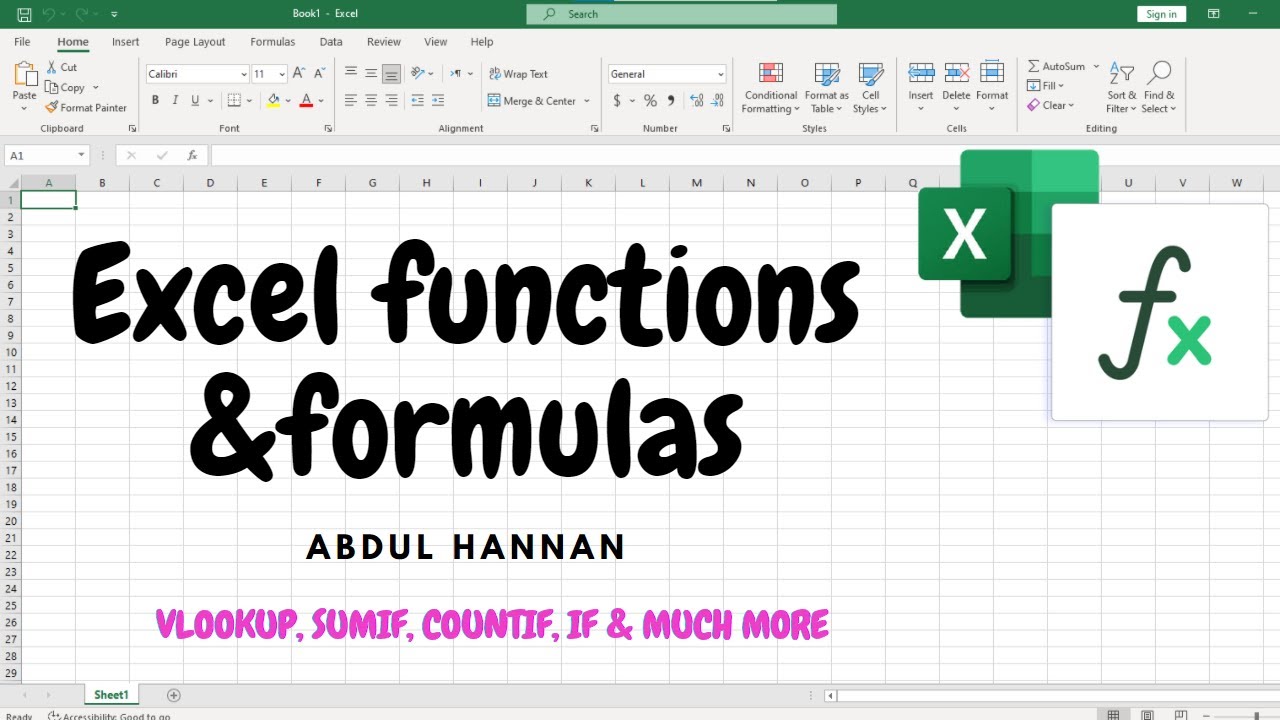 Simple And Easy Excel Functions And Formulas Download In Description Lookup Countif And Much