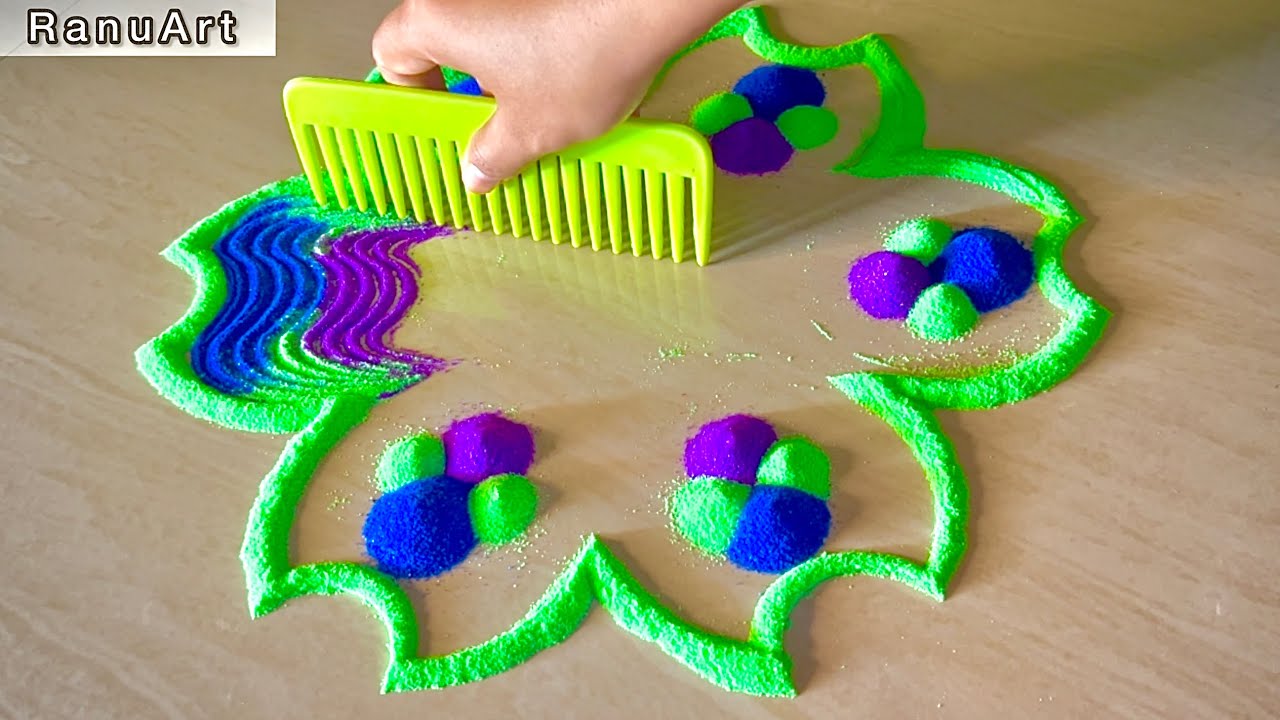 simple rangoli designs for beginners step by step Ranu Art - YouTube