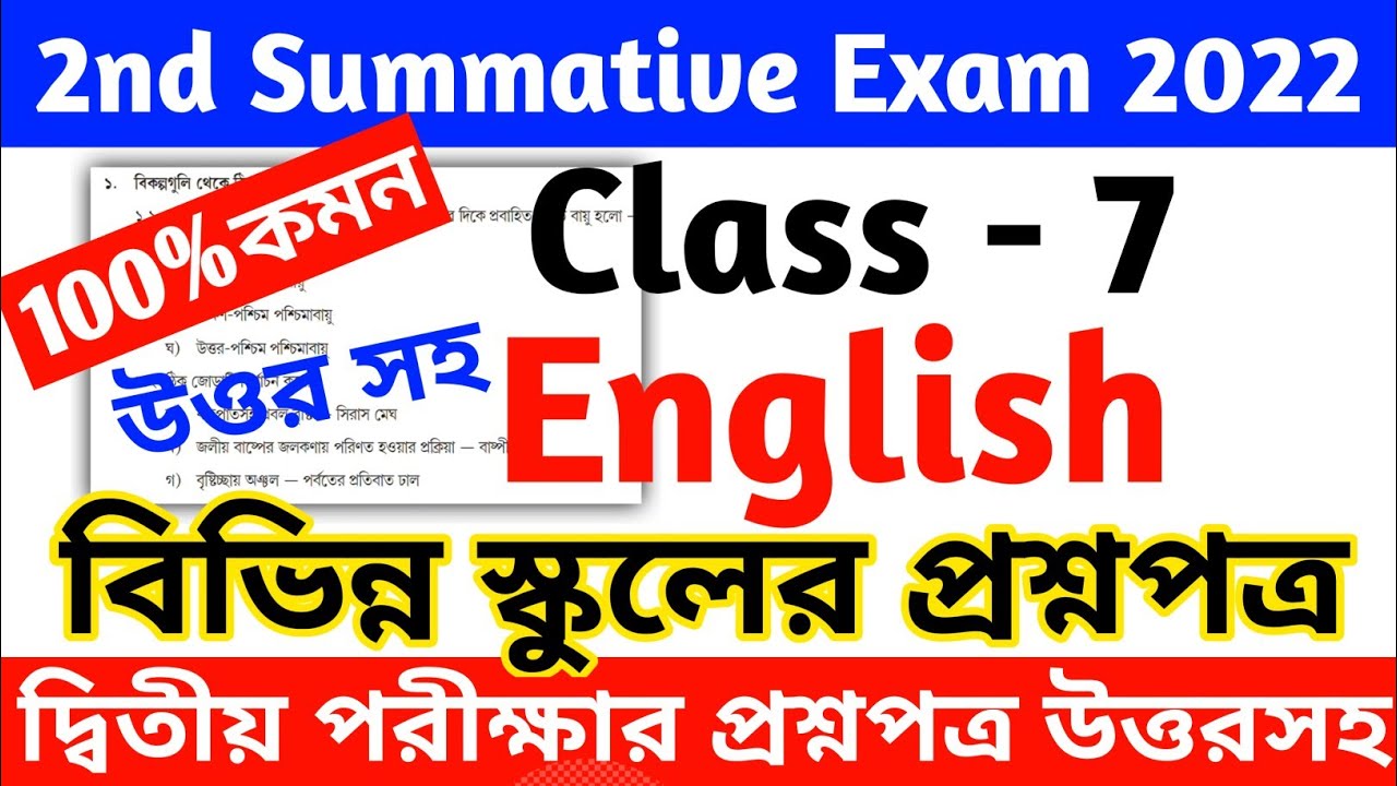 Class 7 English 2nd Unit Test Question Paper 2022 Class 7 English Class 7 English 2nd Unit Test Question Paper 2022 Class 7 English