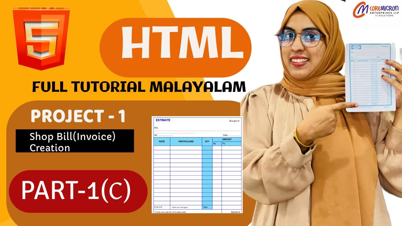 Html tutorial in malayalam- part-1 (C)| Shop Bill Creation in HTML & CSS |ഷോപ്പ് ബിൽ HTML & CSS ...