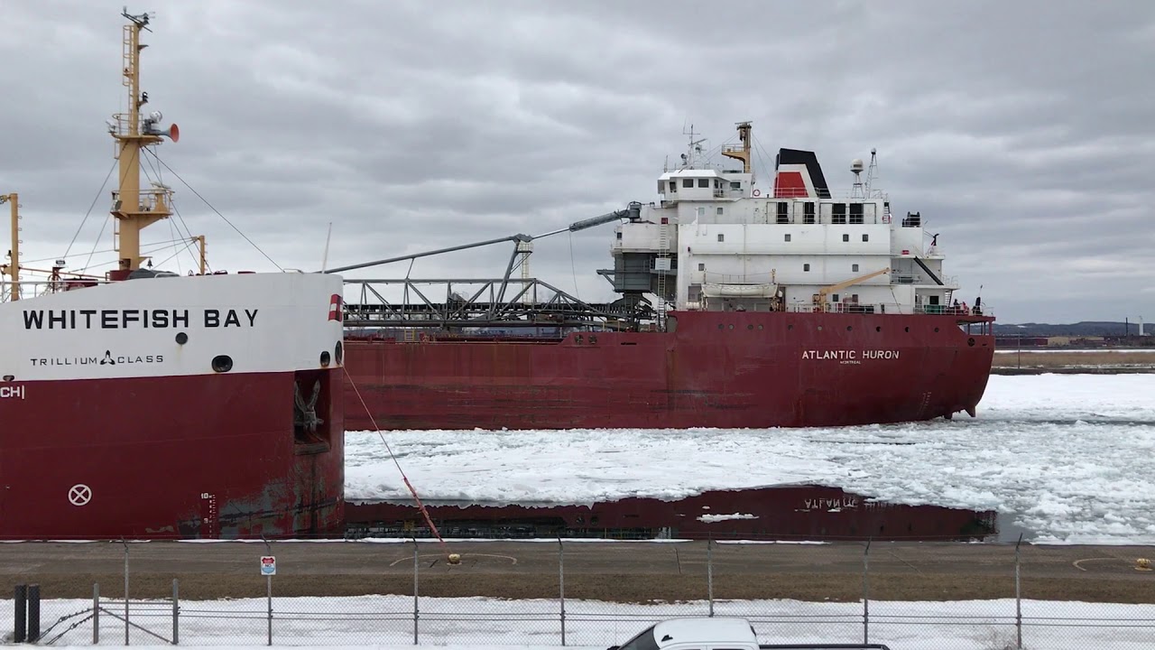 Great Lakes Freighter Atlantic Huron in the Soo Lock Canal - YouTube