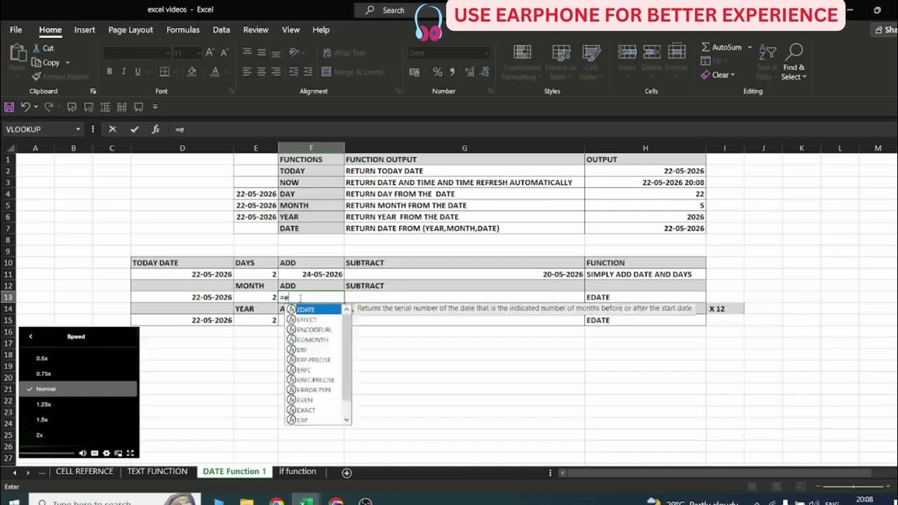 MS-EXCEL|| DATE FUNCTION || MS-EXCEL TUTORIALS FOR BEGINNERS ||BSSS LEARNING | - YouTube