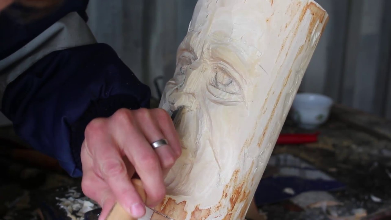 Wood carving - head - YouTube