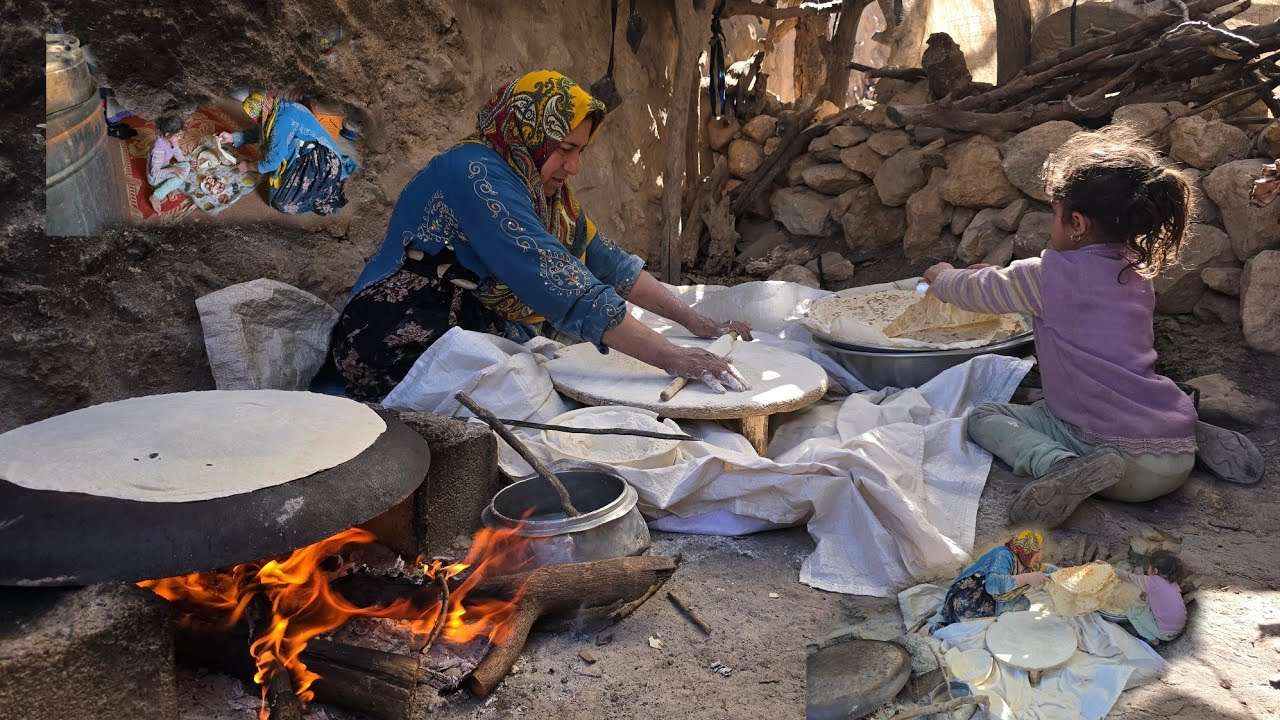 Nomadic life: Nomadic woman baking bread over a fire - YouTube
