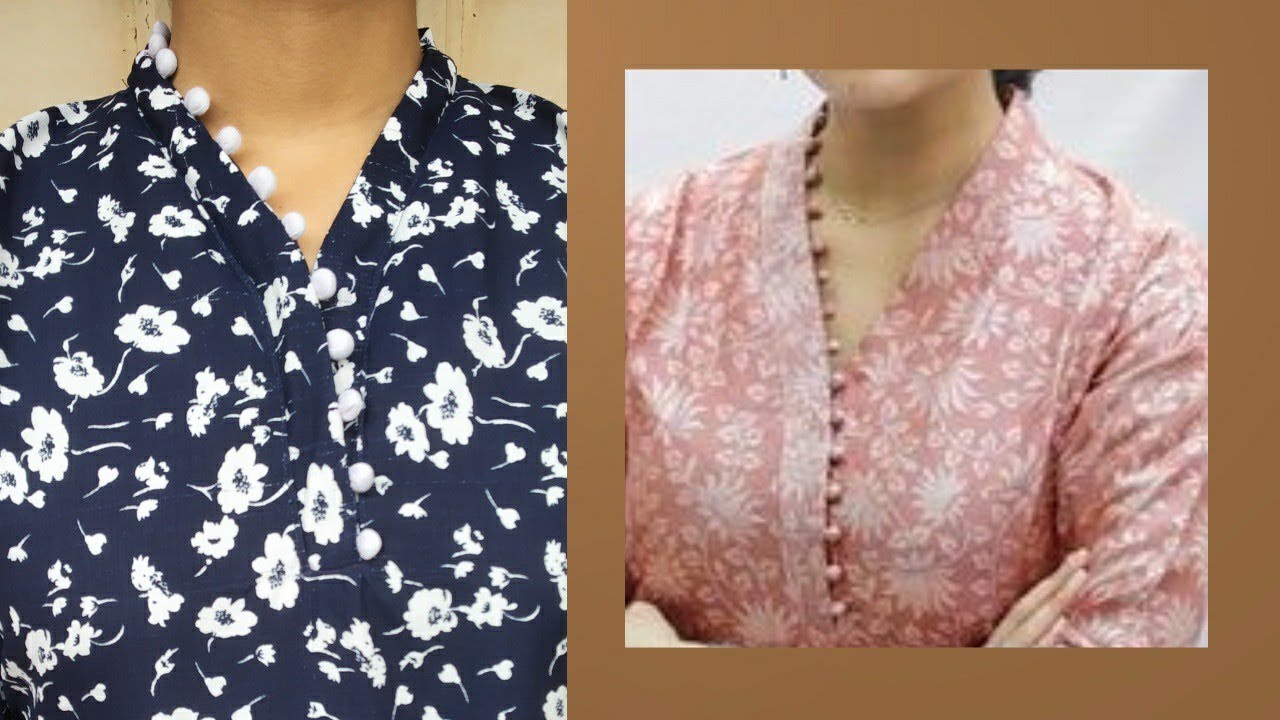 V neck design | Overlap V- placket neck design cutting and stitching ...