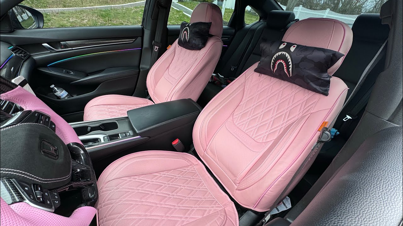 installing Pink seat cover 10th gen accord - YouTube