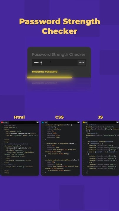 Password strength 💪 checker #html5 #css3 #js #javascript #webdesign #ui #frontend - YouTube