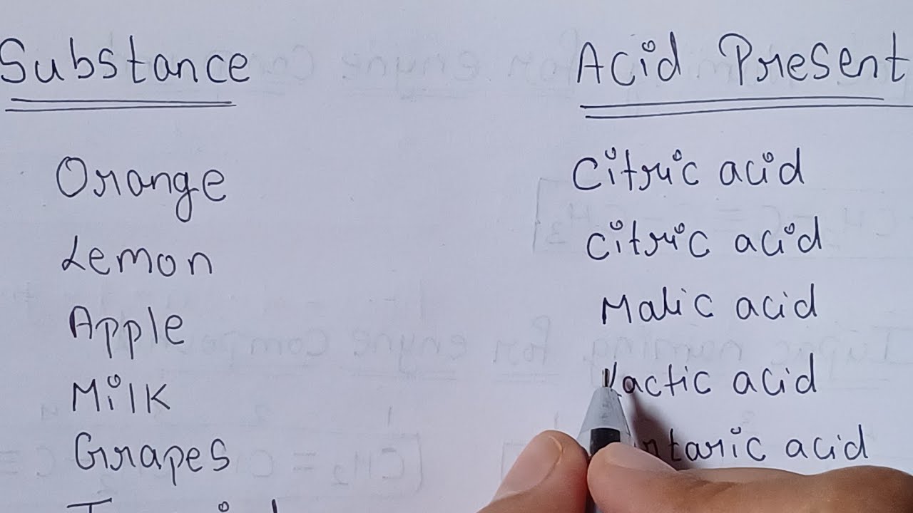 list of acid present in vegetable, fruits|| other substances - YouTube
