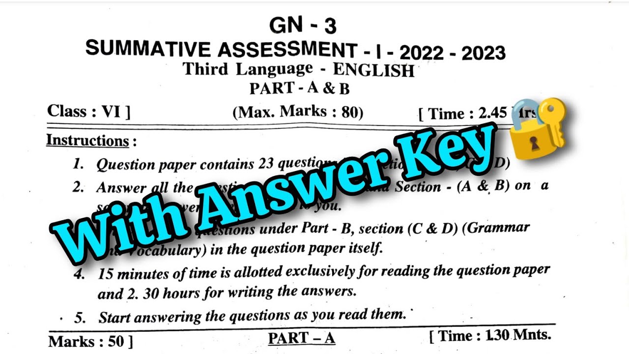 Class 6th 💯SA1 ENGLISH Question Paper+Answer (Previous Year) | 6th SA-1 ...