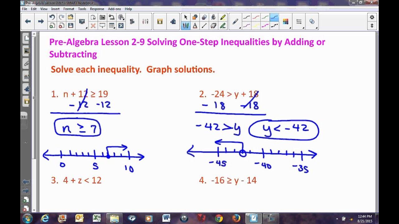 Pre Algebra Lesson 2 9 Solving One Step Inequalities by Add or Subtract ...