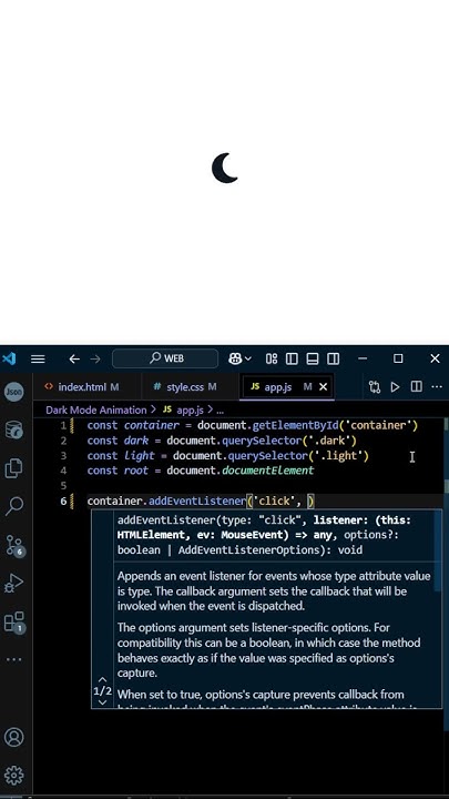 Dark mode animation html css javascript - YouTube