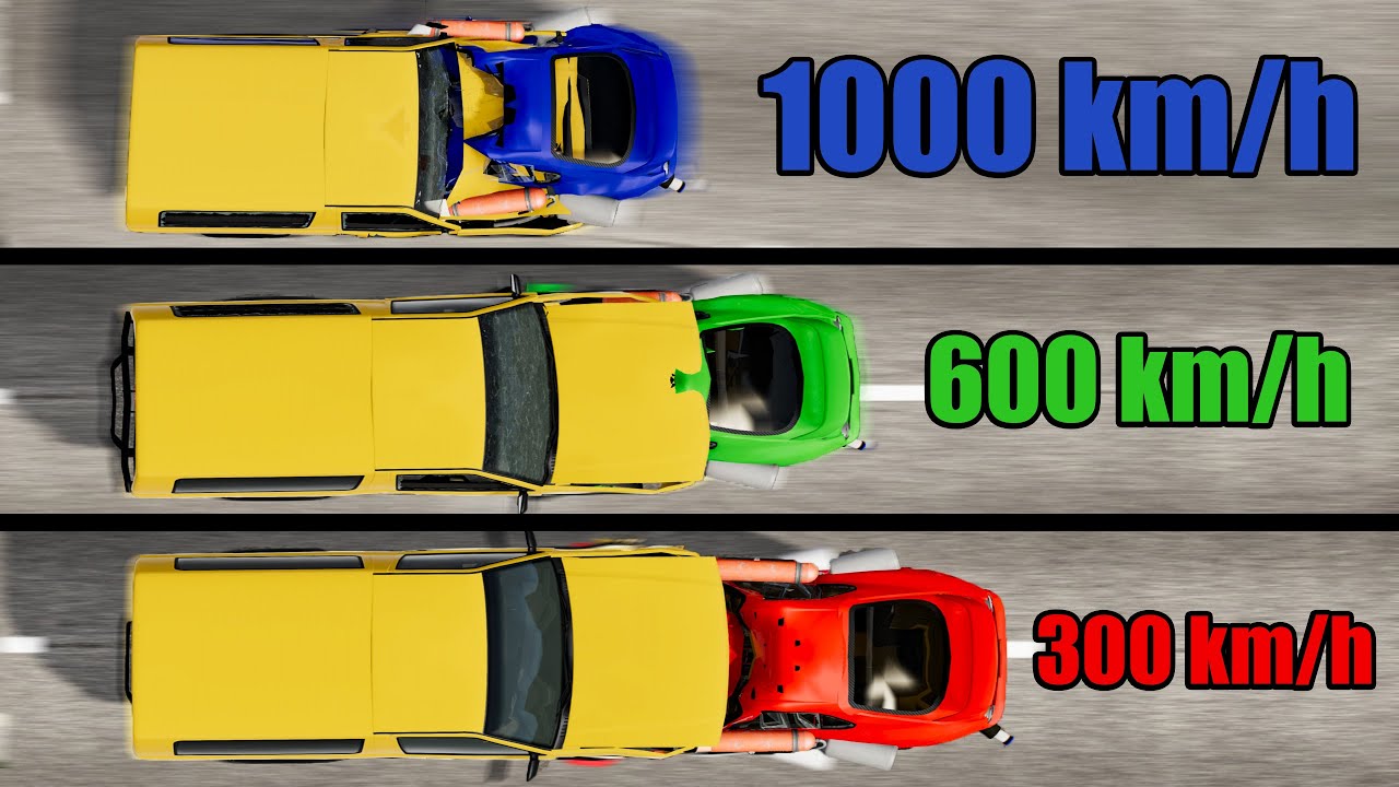 Damage to Сars at Different Speeds #2 (300, 600, 1000 km/h) - Beamng ...
