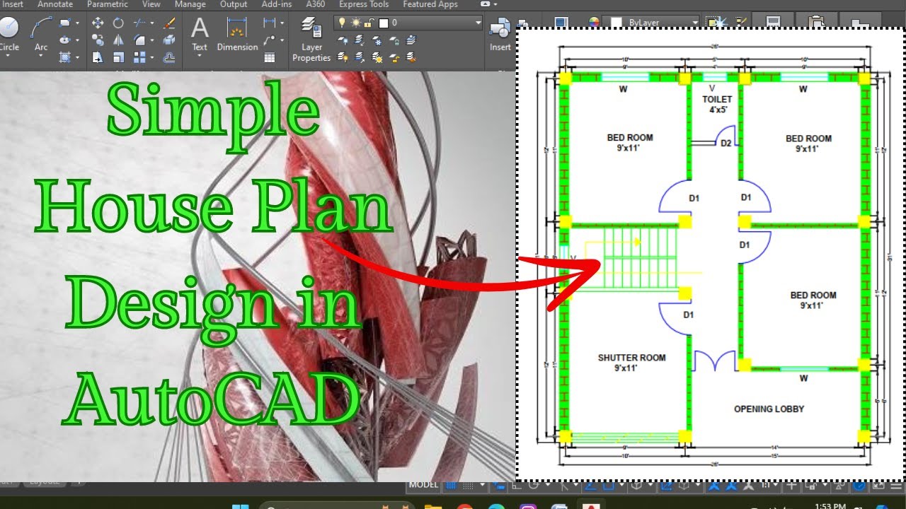 SIMPLE HOUSE PLAN IN AUTOCAD 2018 ।। HOW TO DESIG HOUSE PLAN IN AUTOCAD ...
