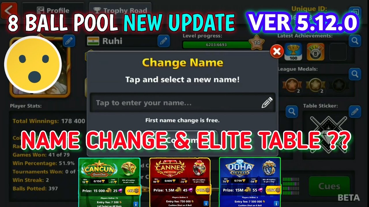 8 BALL POOL NEW UPDATE VER - 5.12.0 | ALL ABOUT NAME CHANGE OPTION ...