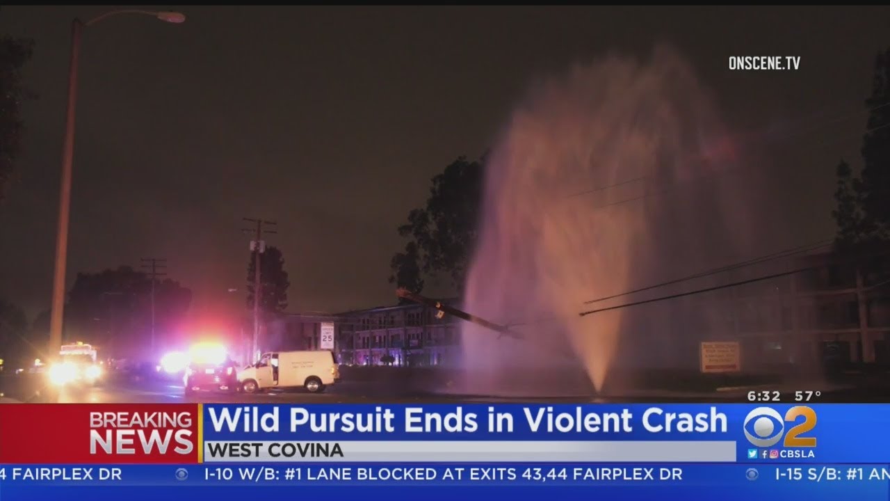 Stolen Van Being Chased By Police Crashes Into Power Pole, Fire Hydrant ...