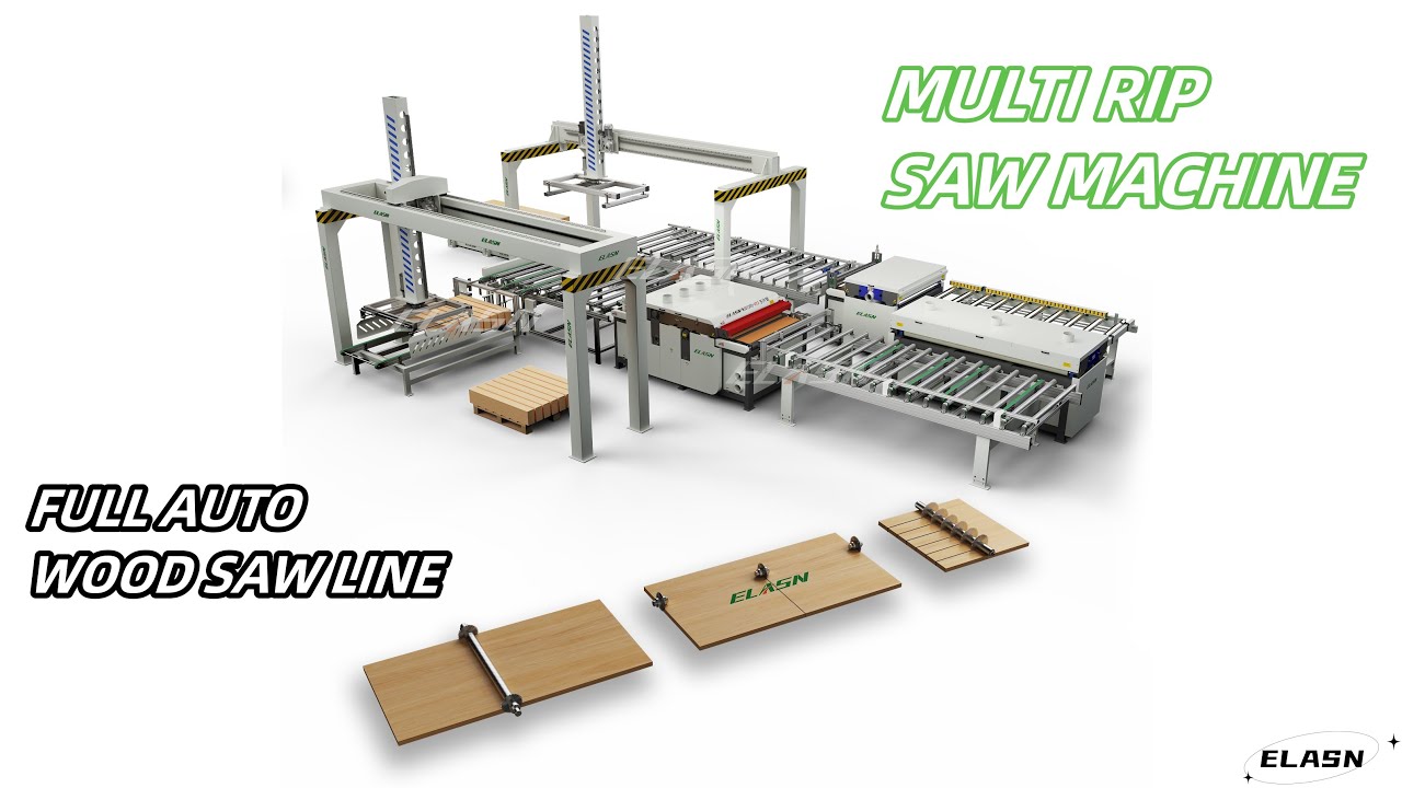 automatic wood plank board rip saw machine - YouTube