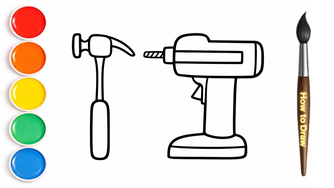 How to Draw Tools for Kids / Easy Hammer and Drill Drawing - YouTube