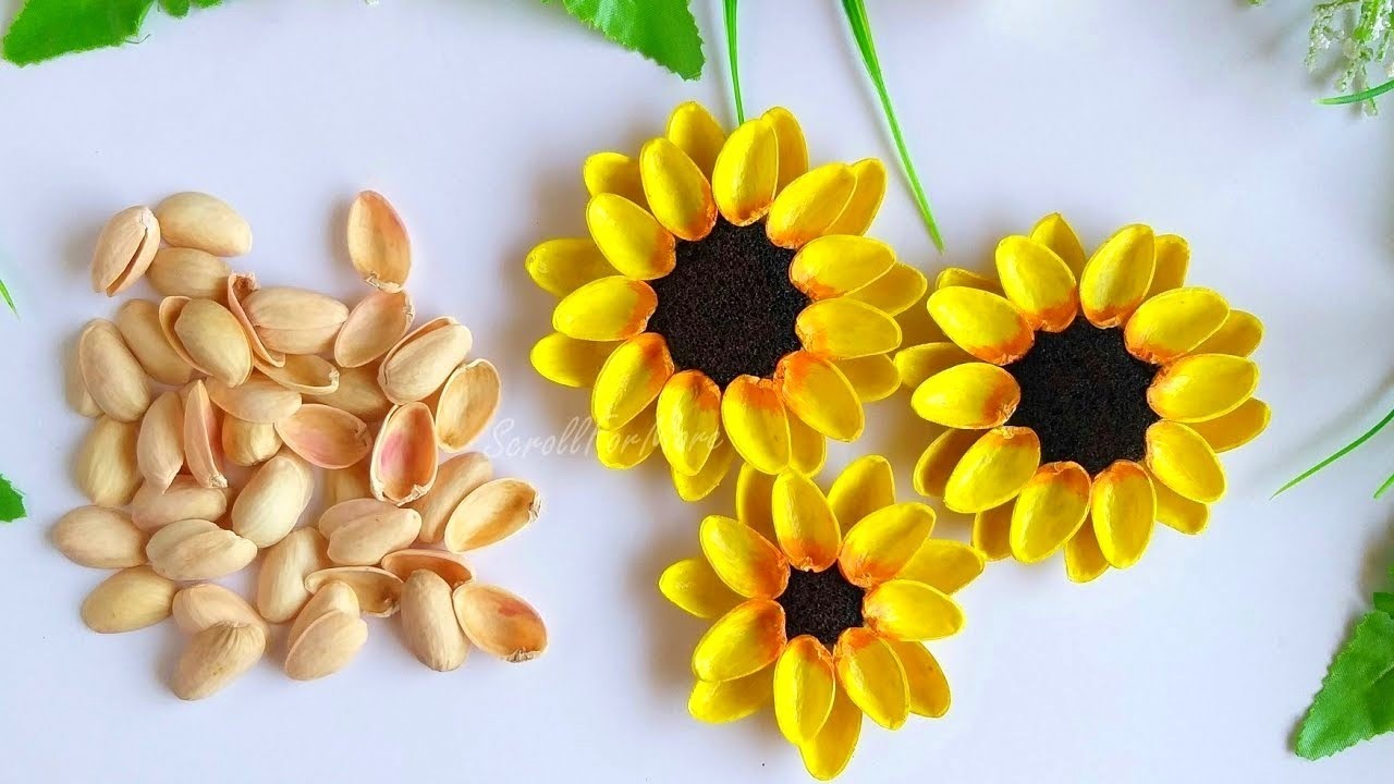 Easy Pista Shell Crafts - Flowers | Easy Pista Shells Home Decor ideas ...