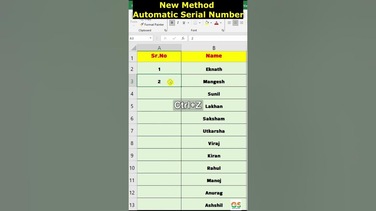 Excel Tips: New method Automatic Serial Number #Excel @gyansecction #shorts #spreadsheetformula ...