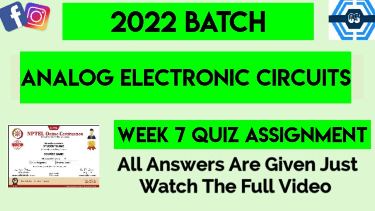 Analog Electronic Circuits Week 7 Quiz Answer Solution | NPTEL 2022 ...