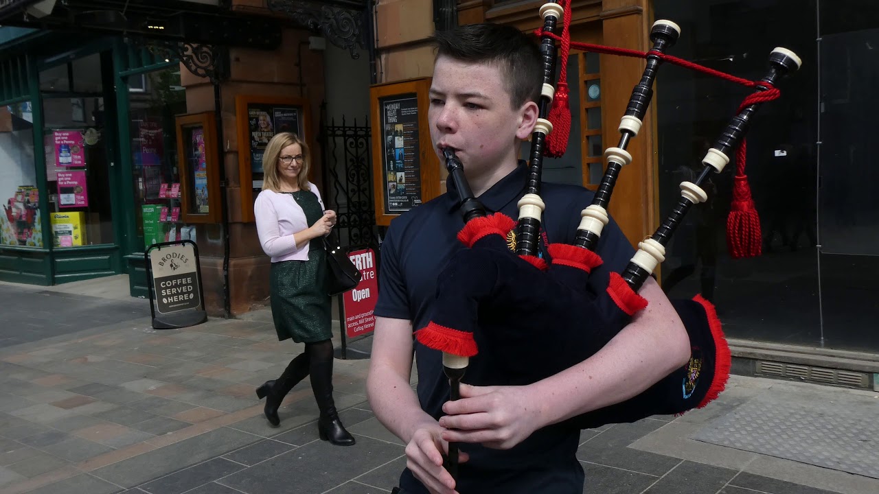 Scottish Busker Piper Playing Bagpipes Music City Centre Perth ...