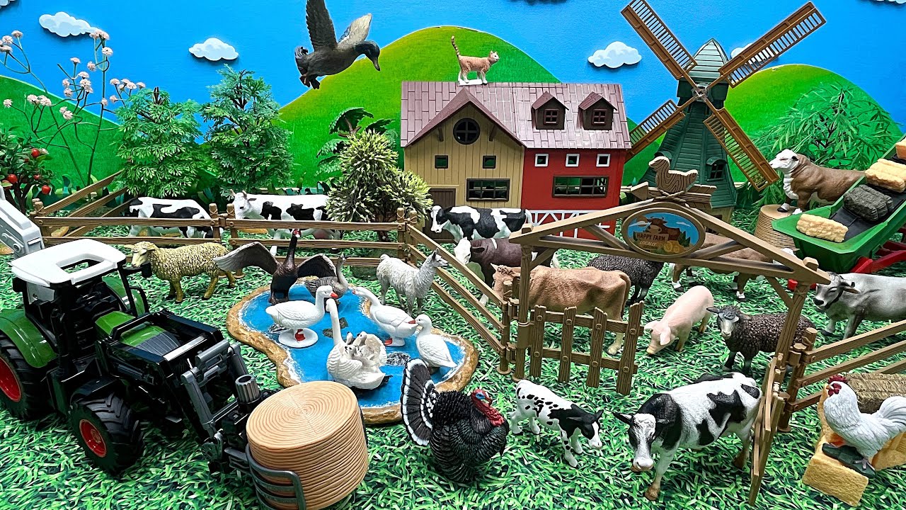 Farm Diorama With Tractor Farm Machines | Cow Horse Chicken Goat - YouTube