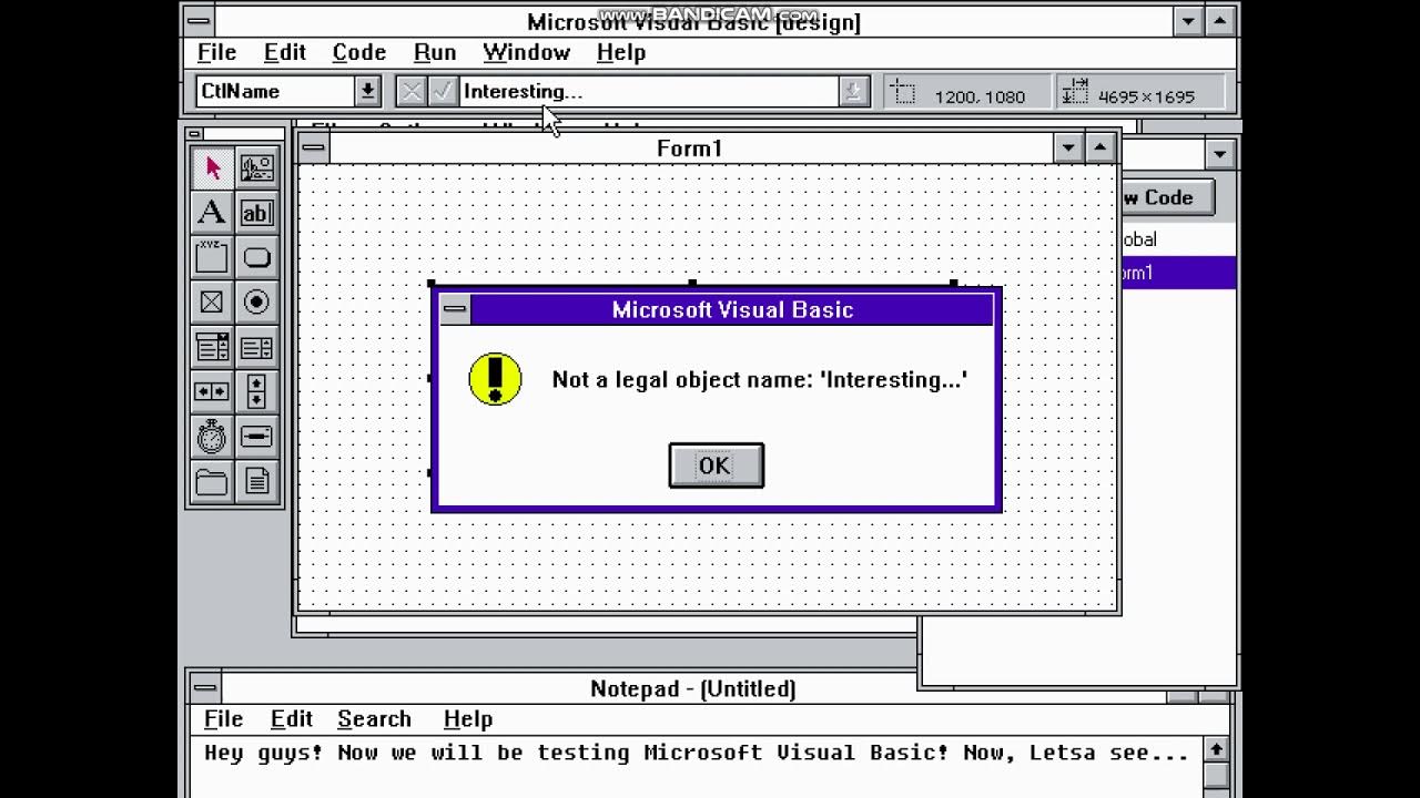 Testing out Microsoft Visual Basic 1.0 In Windows 3.1 - YouTube