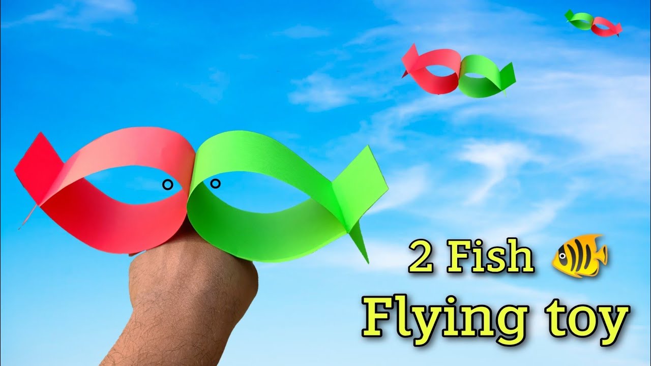 paper flying fish toy, how to make double flying fish helicopter, paper ...
