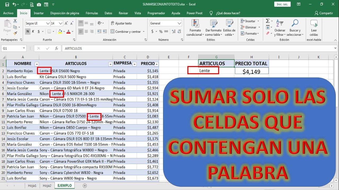 CÓMO SUMAR CELDAS QUE TENGAN UNA PALABRA EN EXCEL, FÁCIL Y RÁPIDO ...