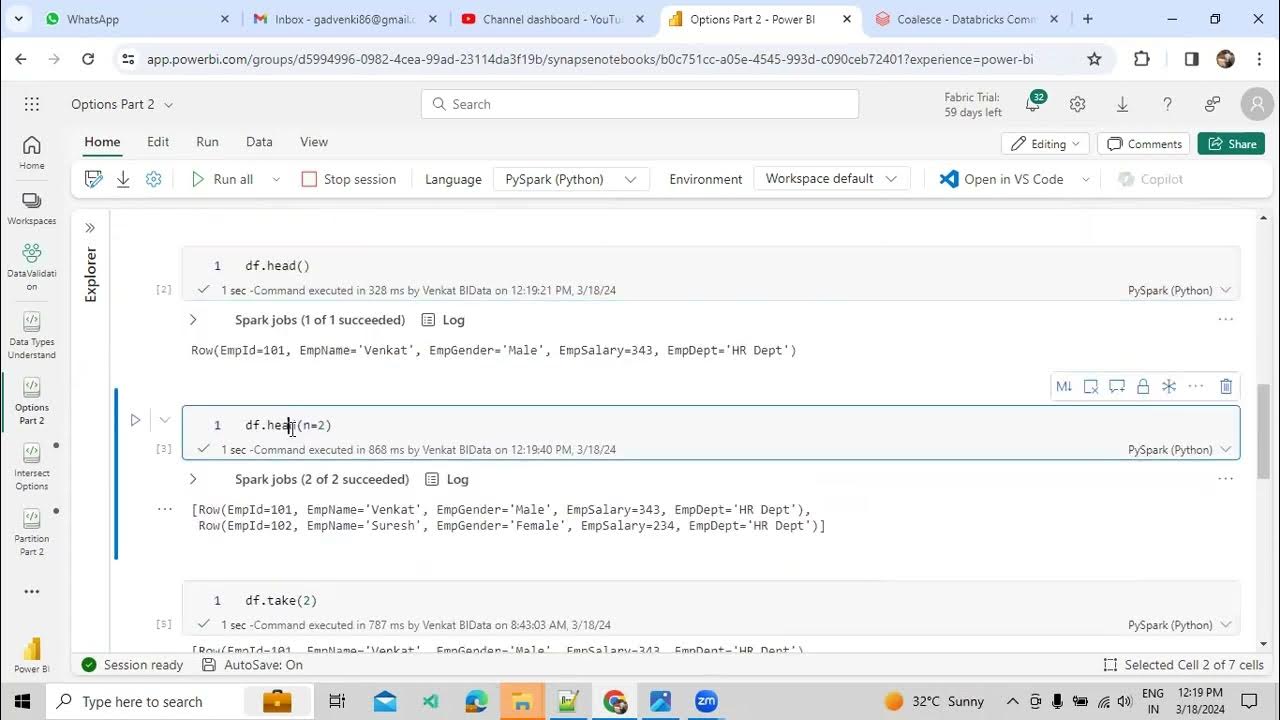 Understand About Different Options In Microsoft Fabric Using Pyspark In Telugu Youtube