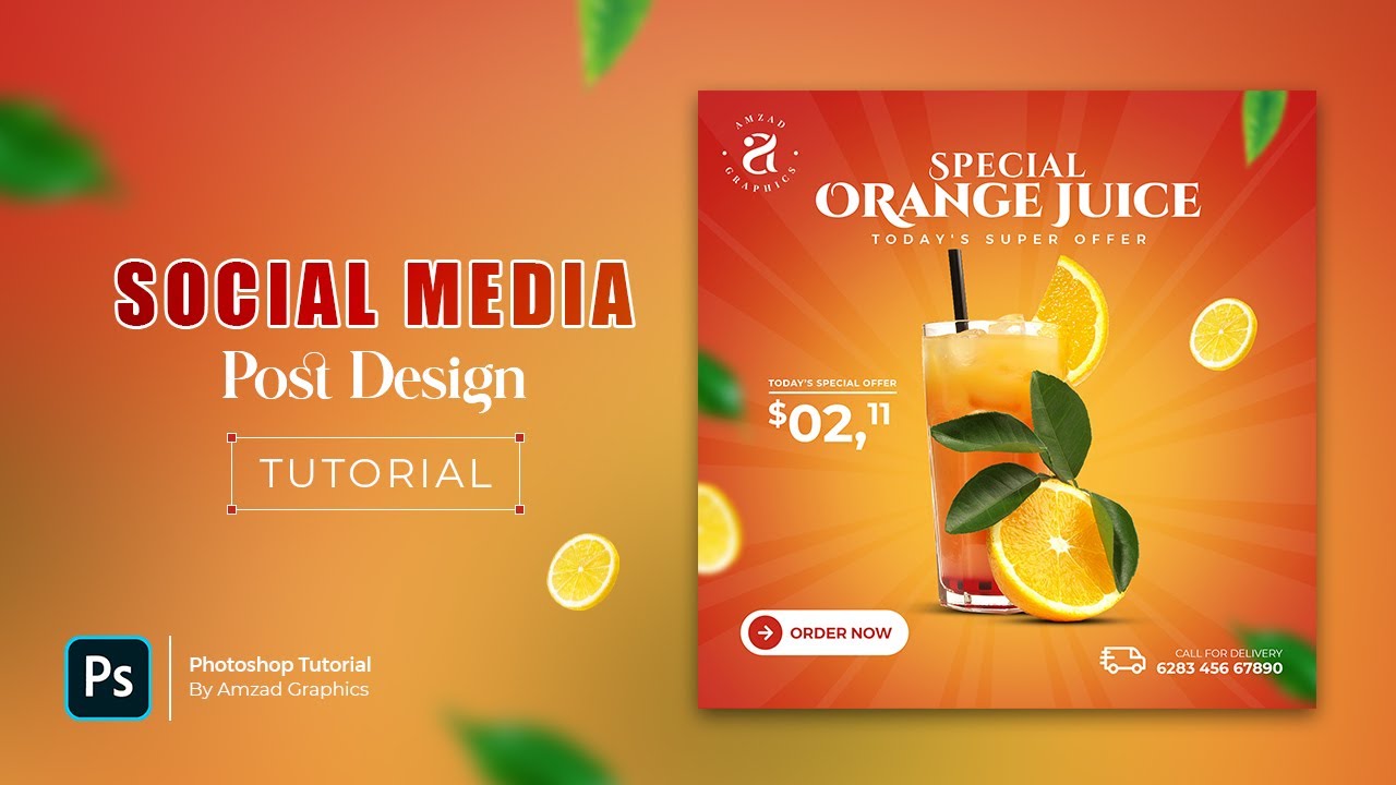 How to Create a Orange Juice Social Media Post Design in Photoshop ...