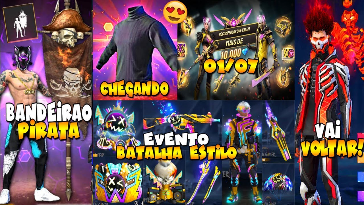 MEGA EVENTO DATA, EMOTE BANDEIRÃO, SKIN EVOLUTIVA DE VOLTA, GOLA ALTA ...