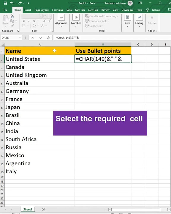 How to add bullet points in excel with formula - YouTube