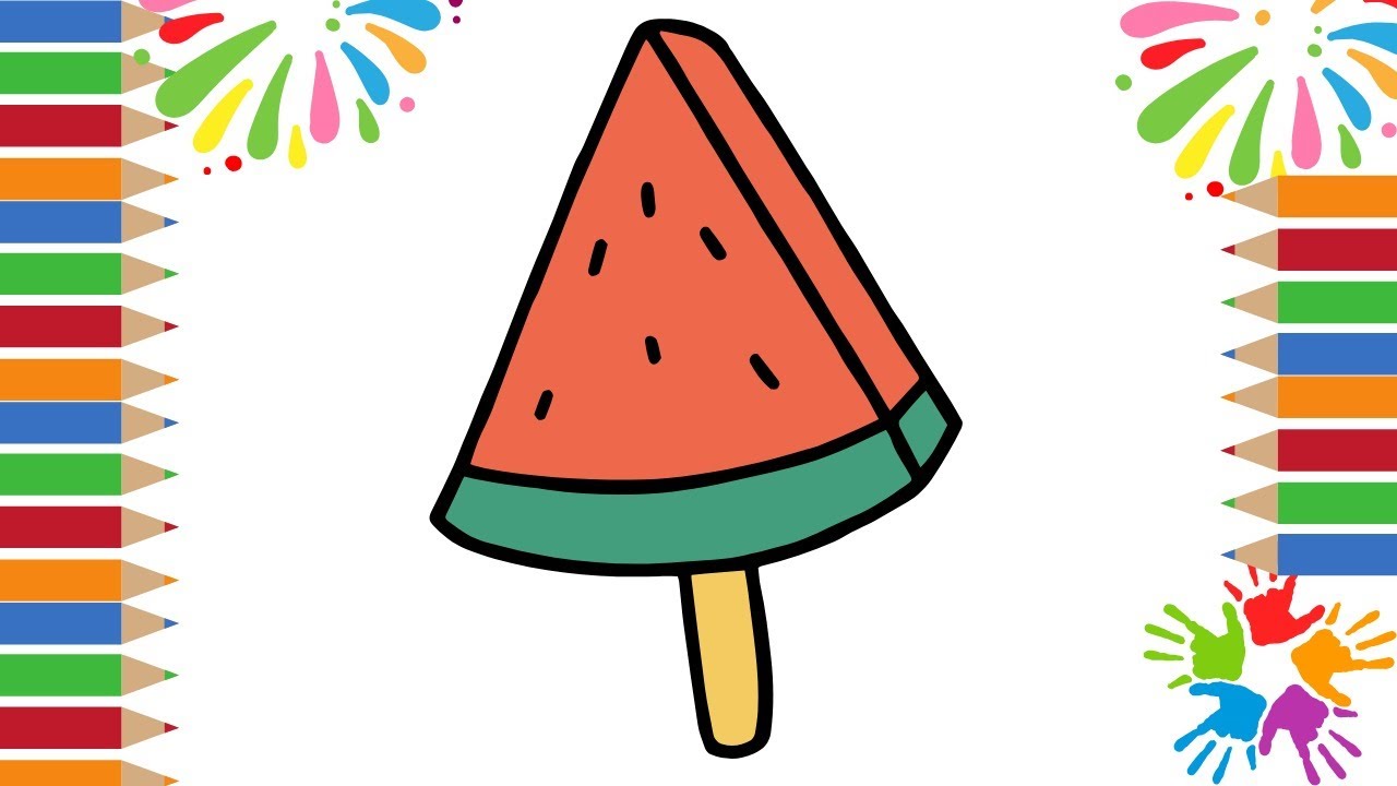 How to draw a Cute Watermelon Ice cream for kids | Drawing, Painting ...