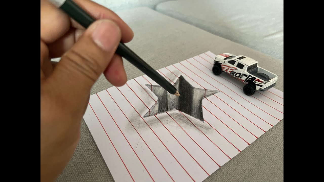 easy draw star 3d on papper for beginners, how to draw star 3D - YouTube