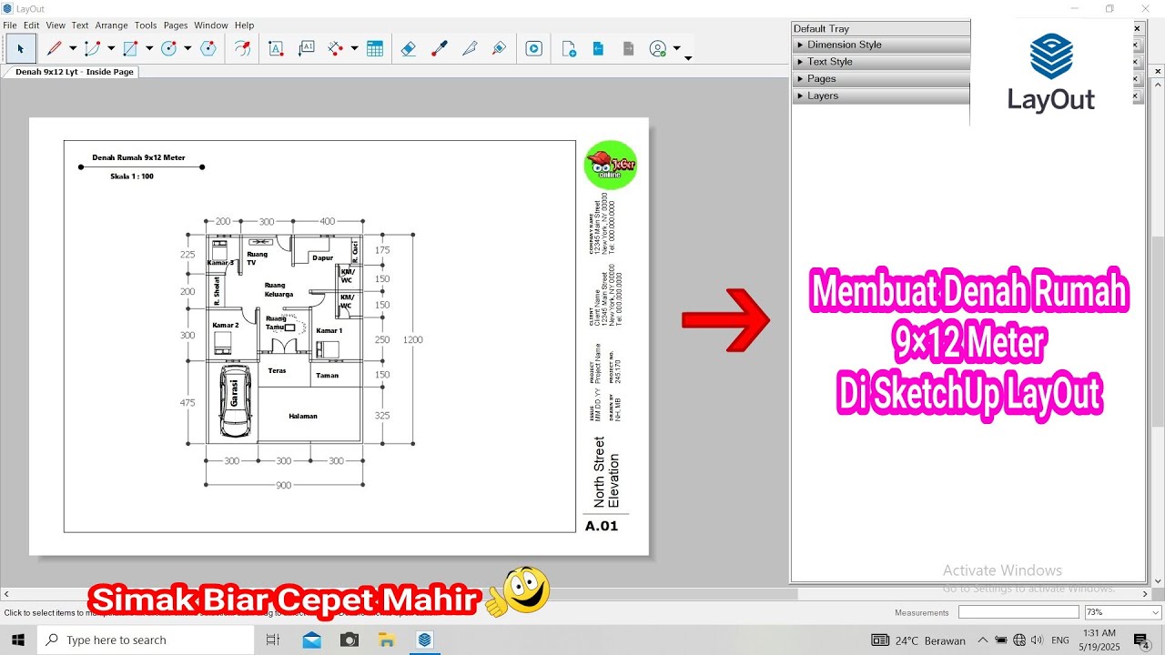Membuat Denah Rumah 9×12 meter di SketchUp LayOut Terbaru - YouTube