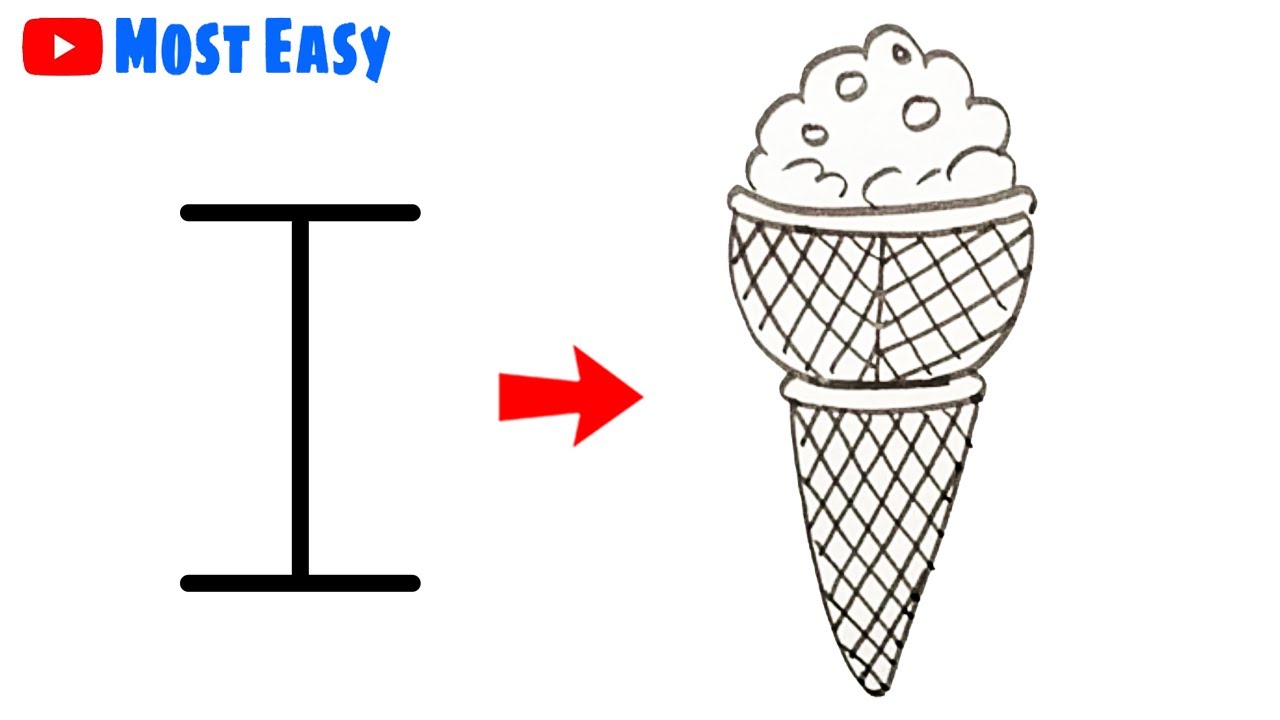 Ice-Cream Drawing Easy / How to turn alphabet I into Icecream Drawing ...