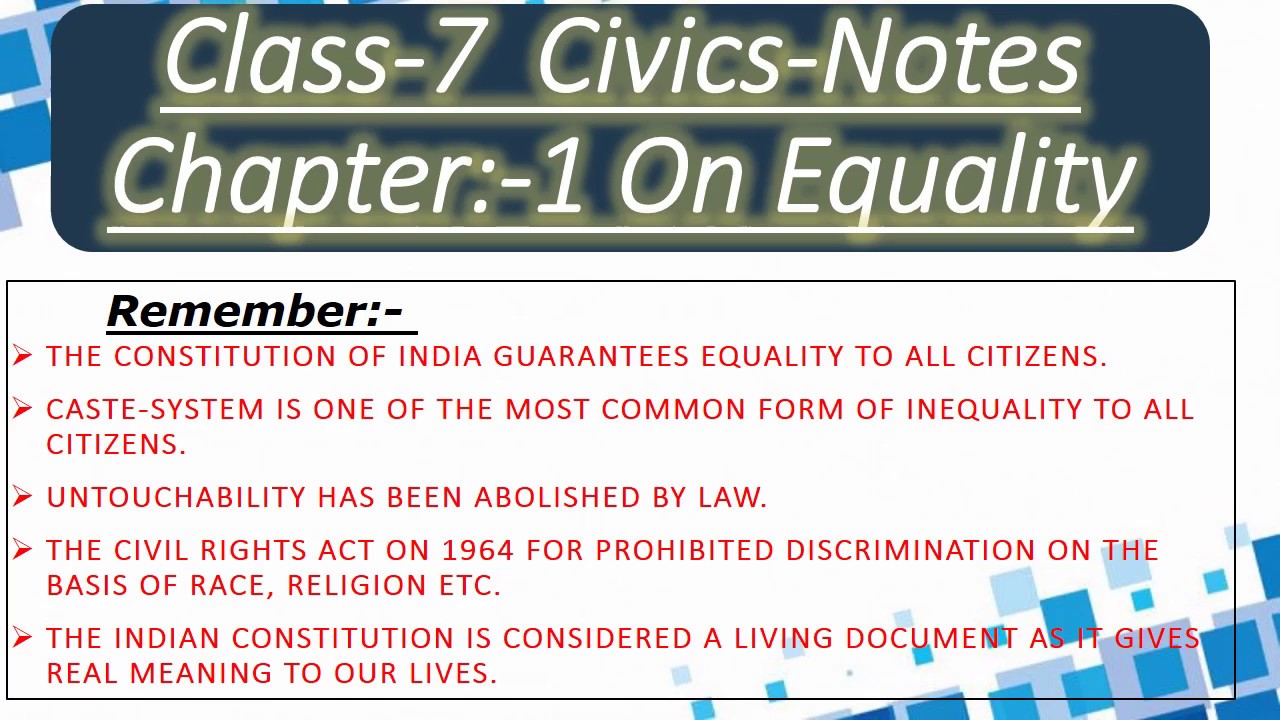 Class 7 Social Science Civics ch 1 On Equality..Notes - YouTube