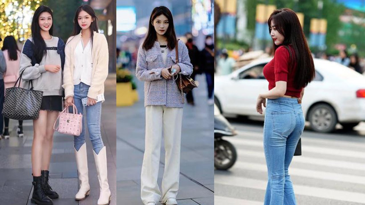 Chinese girl fashion walk on the street, beautiful women, Life at Night ...