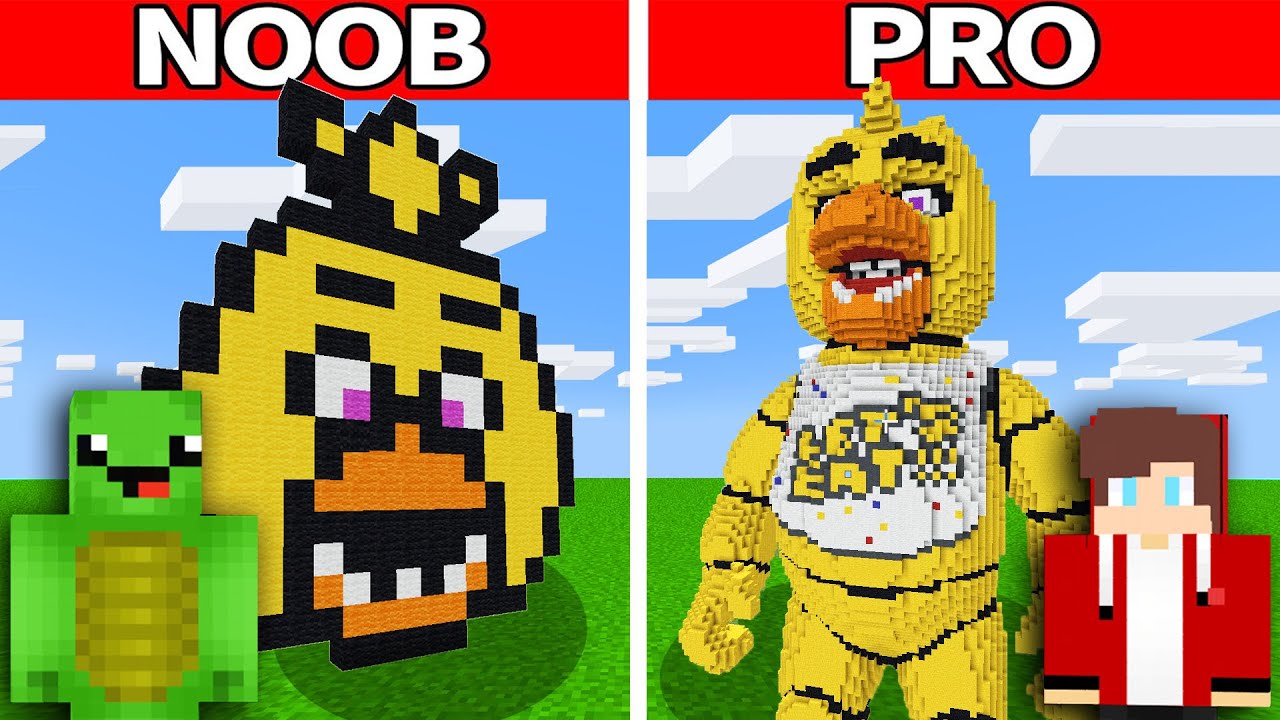 NOOB vs PRO: FNAF HEAD 3D STATUE HOUSE Build Challenge in Minecraft ...