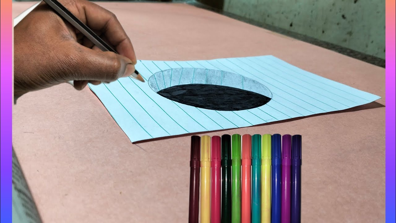 easy hollow 3d drawing - YouTube