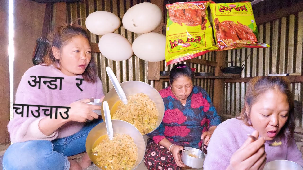 pabitra rai with Junglemen's daughter eating a lunch of noodles and ...