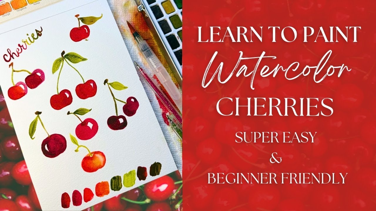 Watercolor Cherry Tutorial Super Easy Beginner Friendly - YouTube