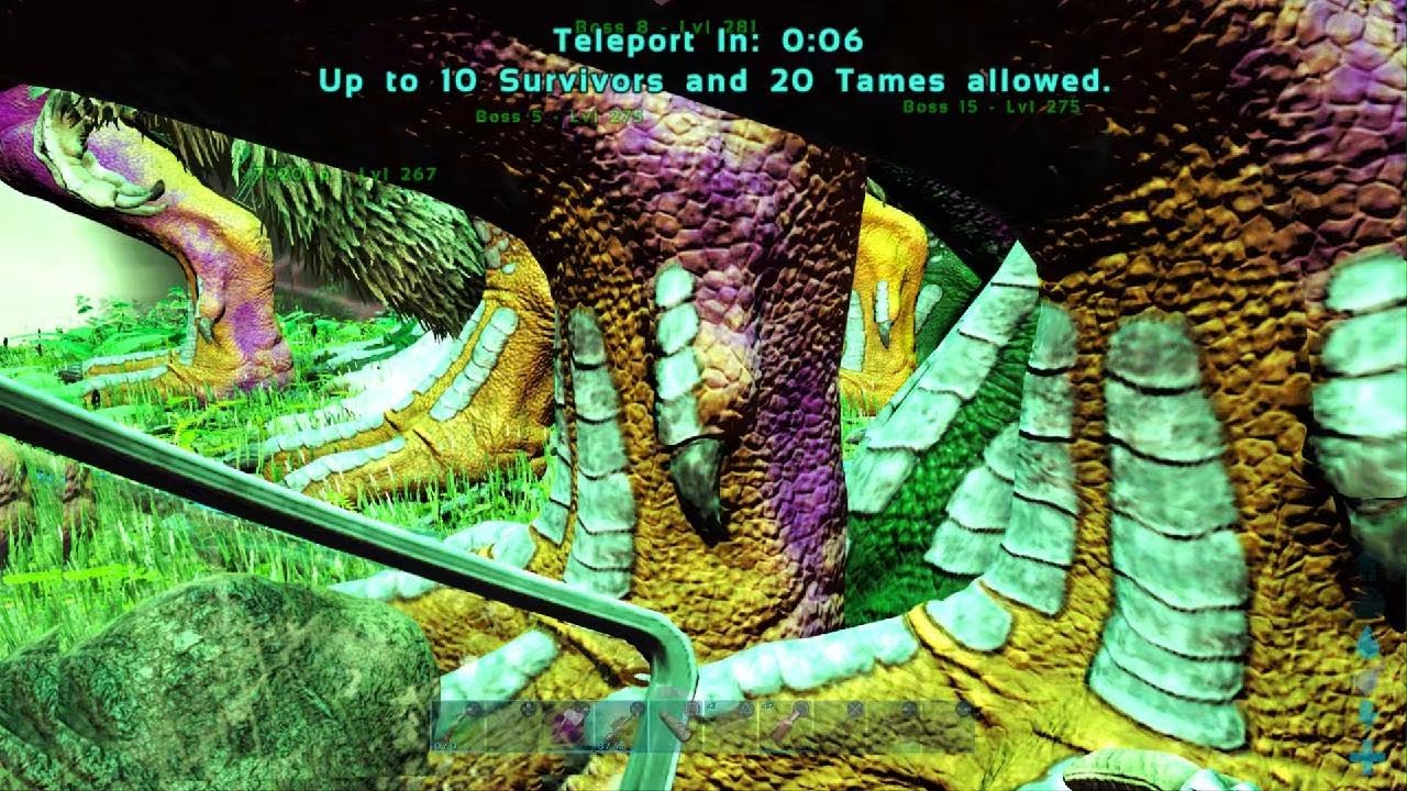 ARK: Survival Evolved Dinopithecus King ALPHA Boss with Rexes Solo ...